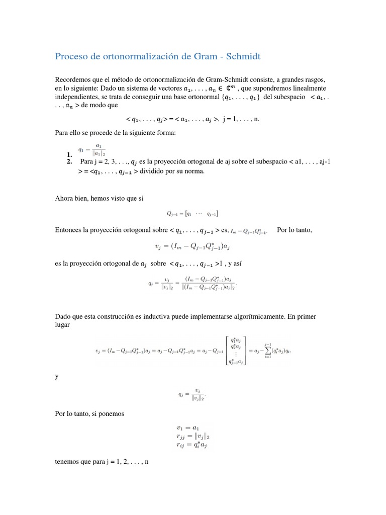 Proceso de Ortonormalización de Gram - Schmidt | PDF
