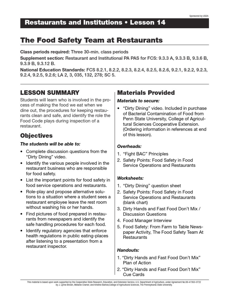 Food Safety Lesson 14 | PDF | Food Safety | Hazard Analysis And ...