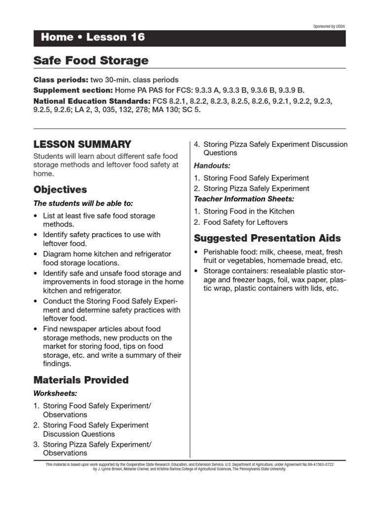 Food Safety Lesson 16 | PDF | Food Storage | Refrigerator