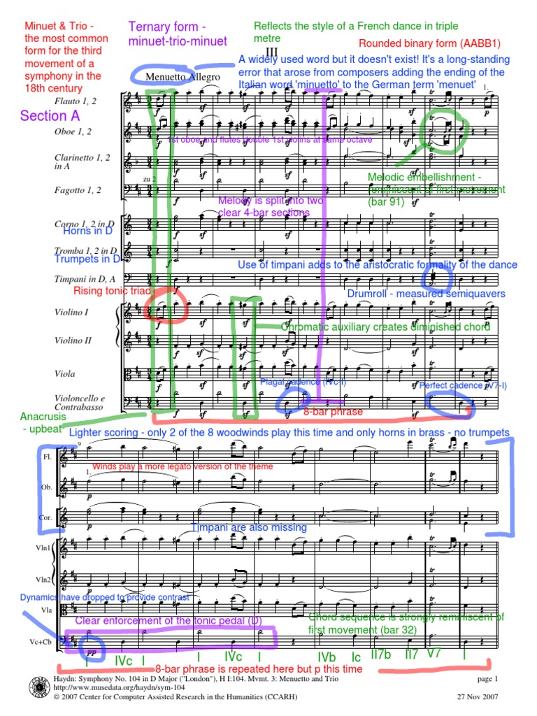 Haydn Symphony No 104 3rd Movement ANNOTATED SCORE PDF | PDF | Chord ...