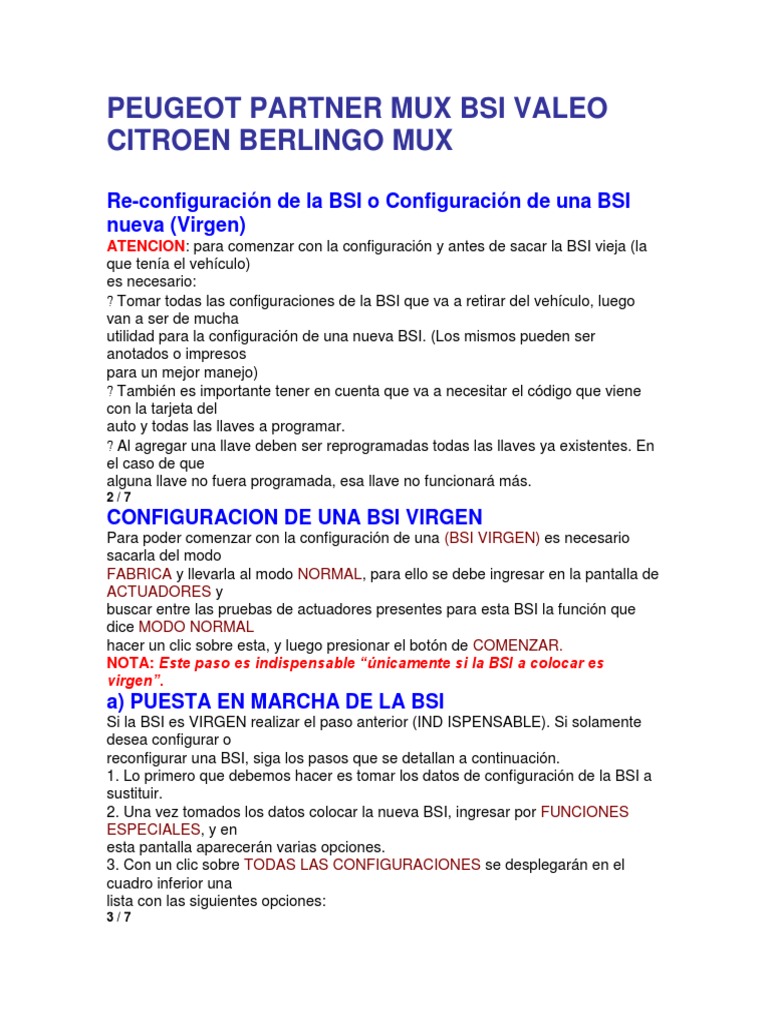 Configuracion BSI Valeo Citroen Berlingo Mux - Peugeot Partner Mux ... Configuracion BSI Valeo Citroen Berlingo Mux - Peugeot Partner Mux ...