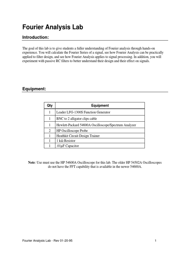 Fourier Lab PDF | PDF | Fourier Analysis | Signal Processing