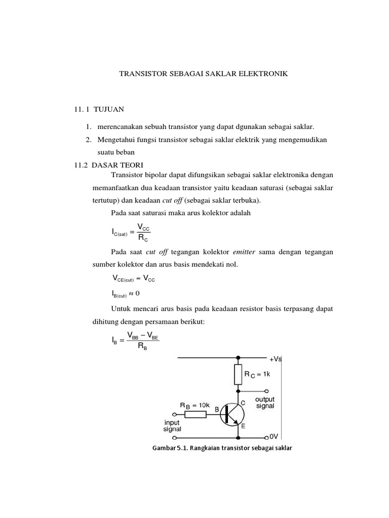 Transistor Sebagai Saklar Elektronik | PDF