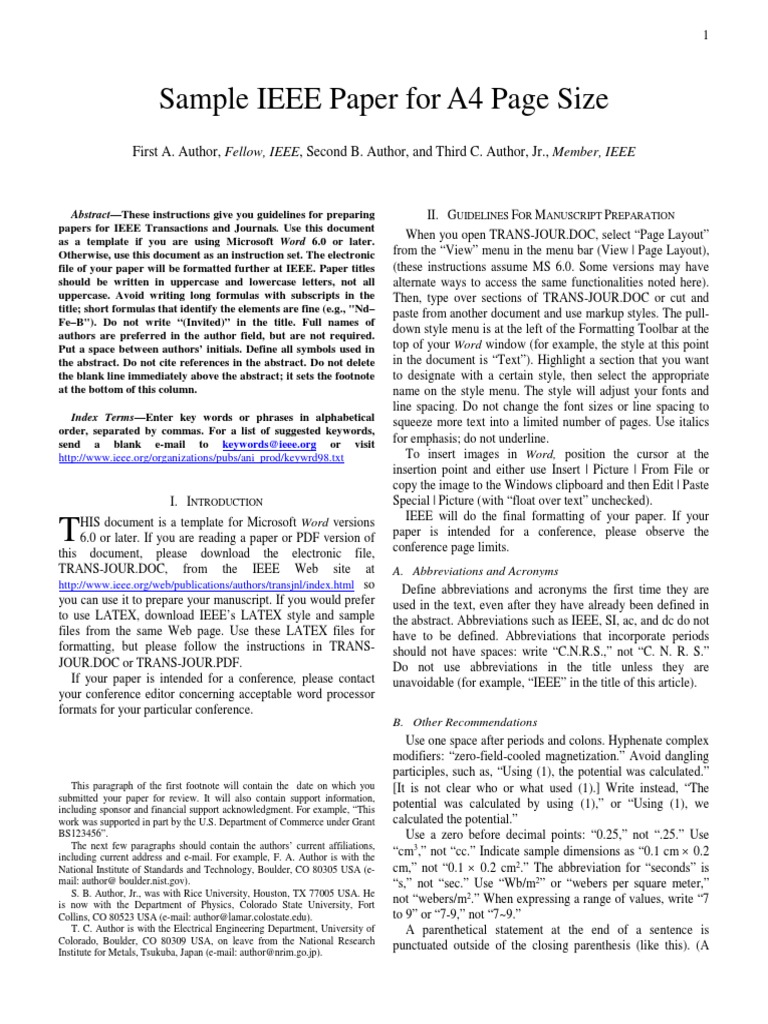 Sample IEEE Paper | PDF | Note (Typography) | Publishing