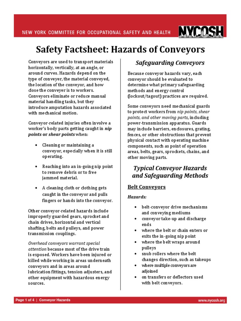 Safety Factsheet: Hazards of Conveyors | PDF | Belt (Mechanical ...