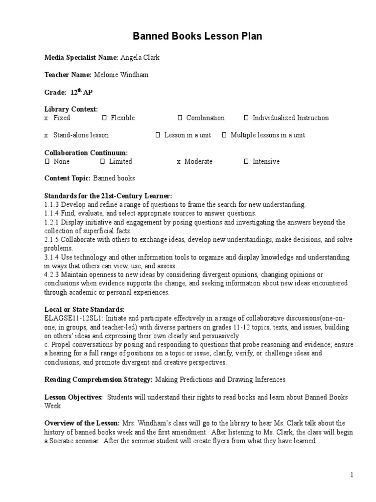 Banned Books Lesson Plan | PDF | Epistemology | Cognition