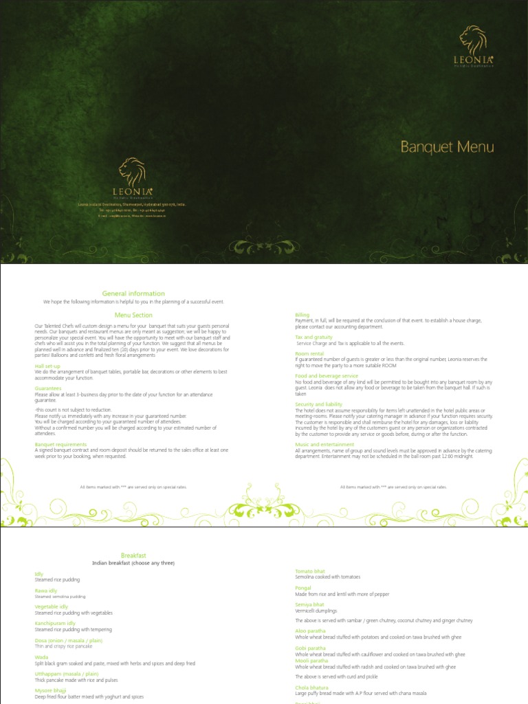 Leonia Holistic Destination Banquet Menu | PDF | Curry | Indian Cuisine