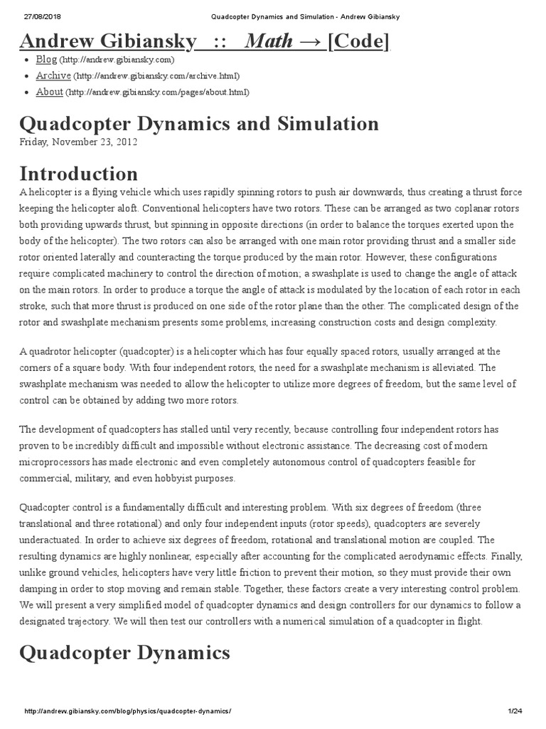 Quadcopter Dynamics Overview | PDF | Rotation Around A Fixed Axis | Torque