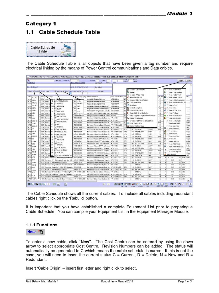 1 Cable Shedule Table PDF | PDF | Microsoft Excel | Spreadsheet