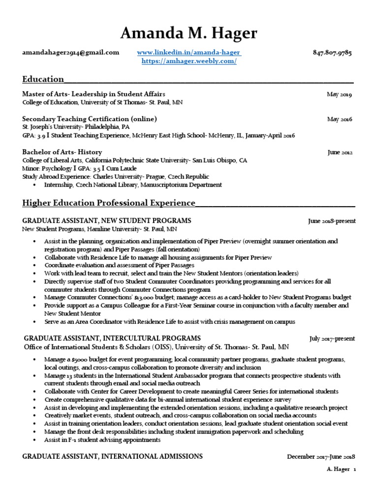 Amanda Hager's Education & Experience | PDF | Cross Cultural ...