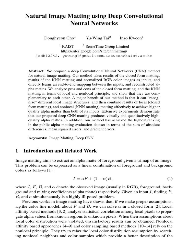 ECCV2016 CNN Matting | PDF | Cybernetics | Applied Mathematics