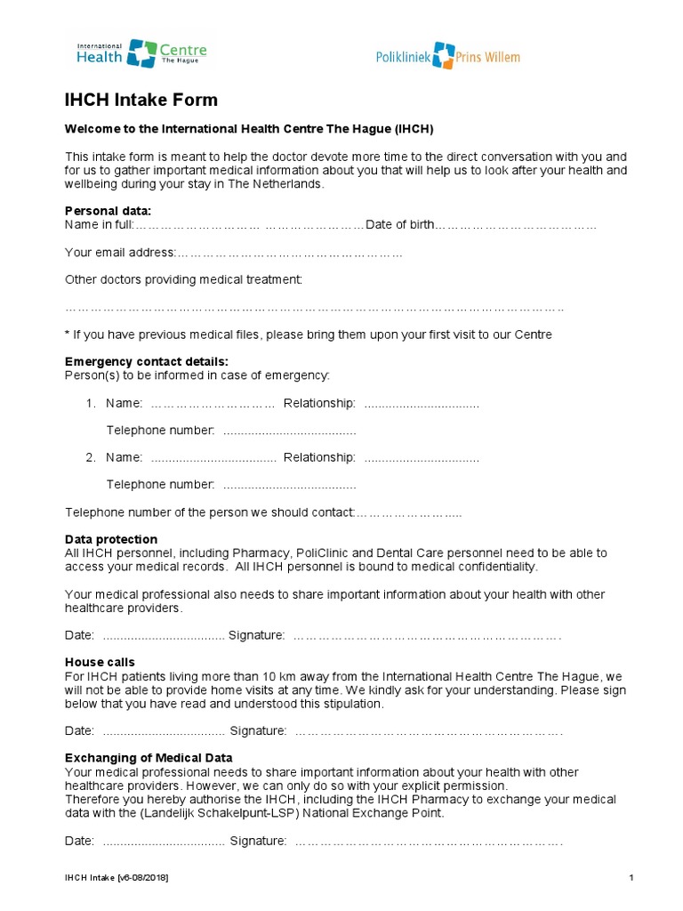 Intake Form - EN v6 072018 | Download Free PDF | Health Sciences ...