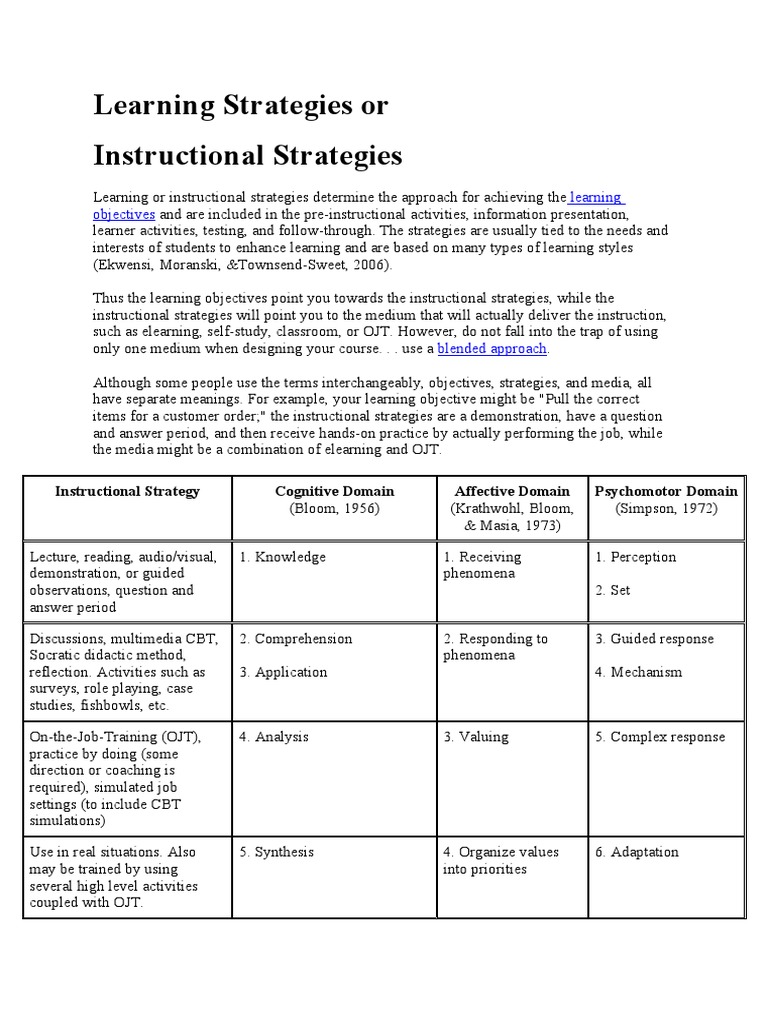 Learning Strategies Selection Chart | PDF | Learning | Educational ...