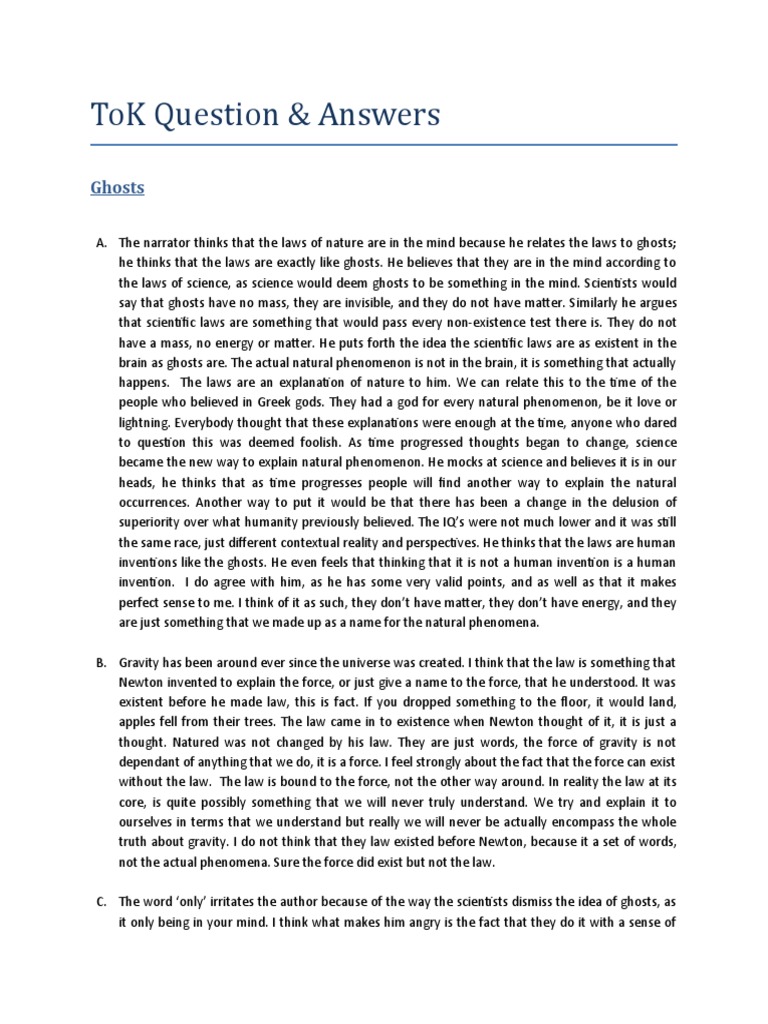 Tok Question & Answers: Ghosts | PDF | Science | Mind