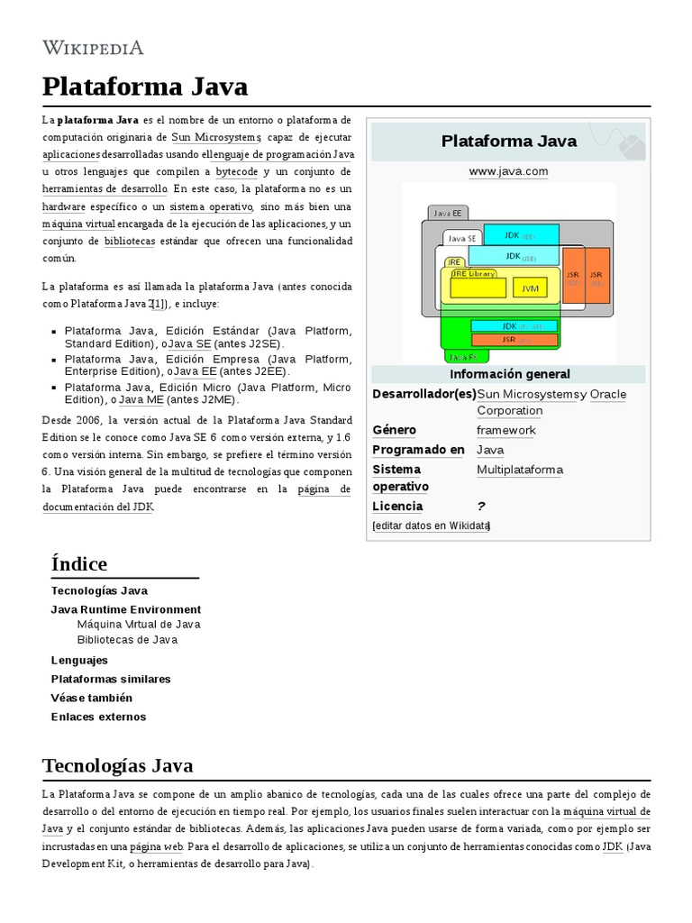 Plataforma Java | PDF | Java (plataforma de software) | máquina virtual de Java