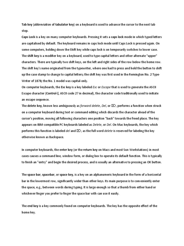 An Overview of Common Computer Keyboard Keys and Their Functions | PDF ...