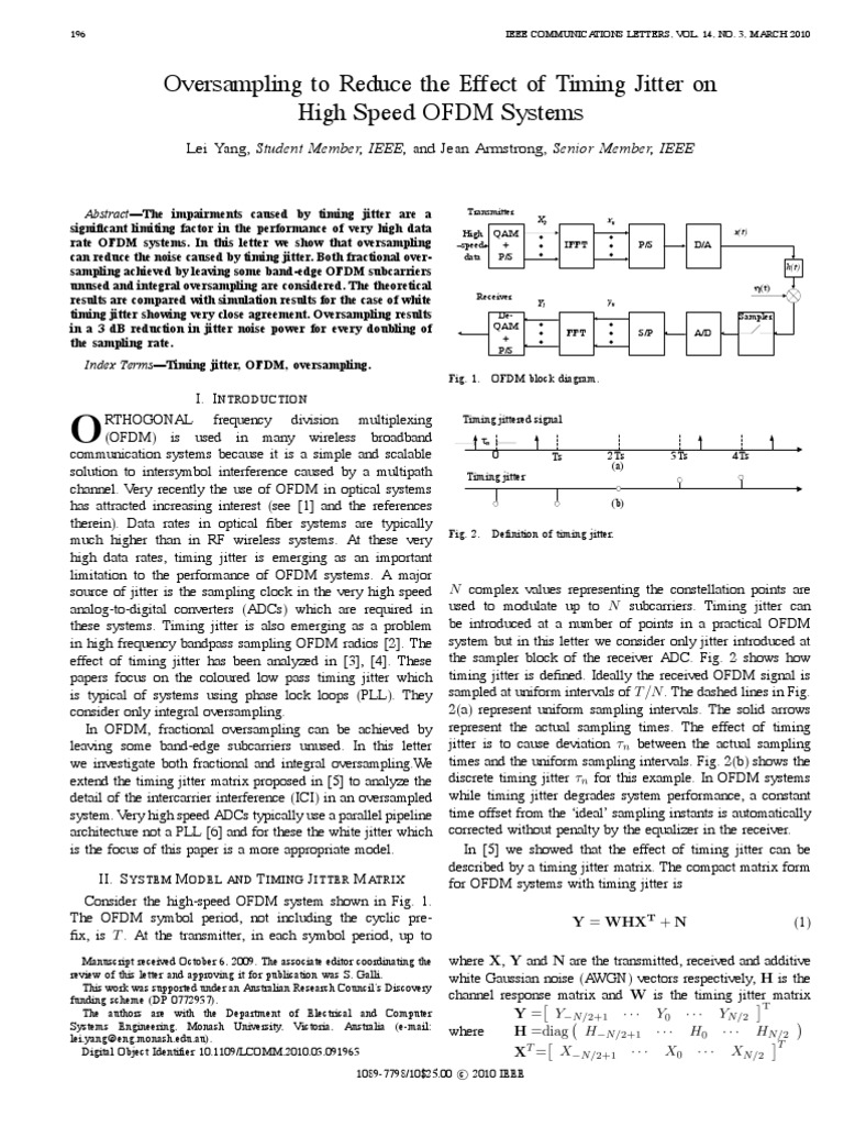 Oversampling To Reduce The Effect of Timing Jitter On High Speed OFDM Systems-h5L | PDF ...
