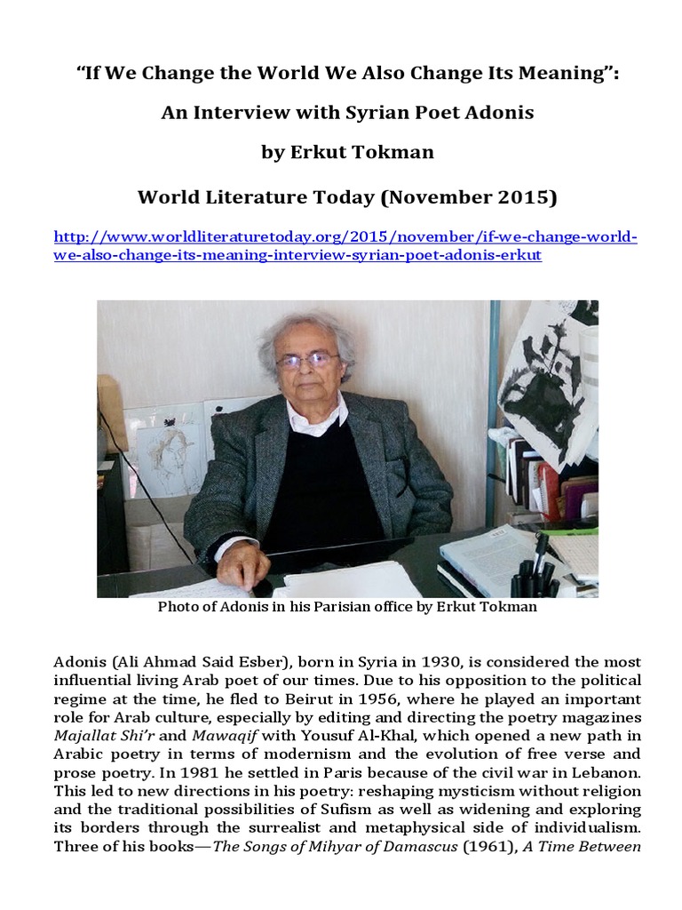 Adonis - Interview With Erkut Tokman | PDF | Poetry | Religion And Belief