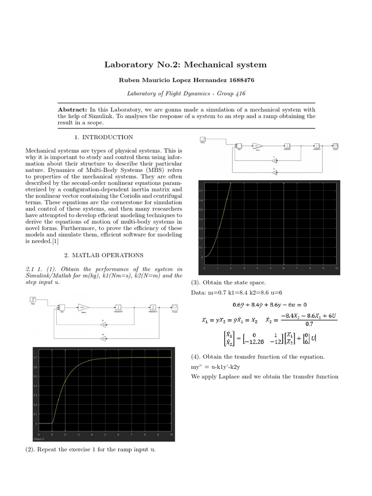 Laboratory 2 Mechanical PDF | PDF | Systems Theory | Mathematical Analysis