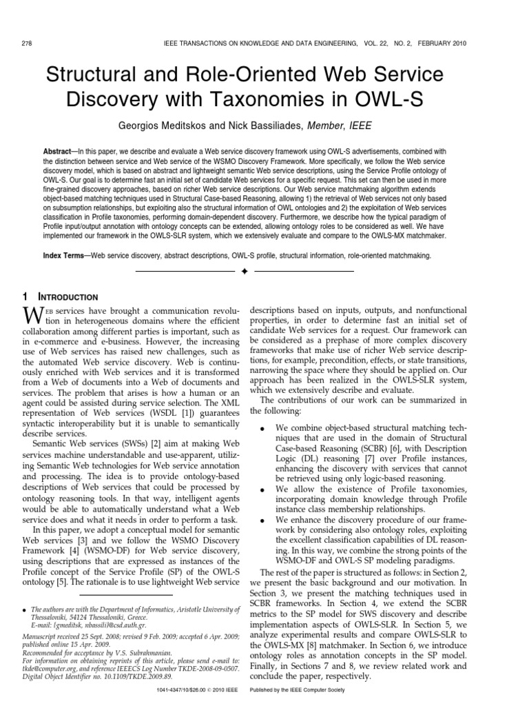 Structural and Role-Oriented Web Service Discovery With Taxonomies in OWL-S | PDF | Conceptual ...