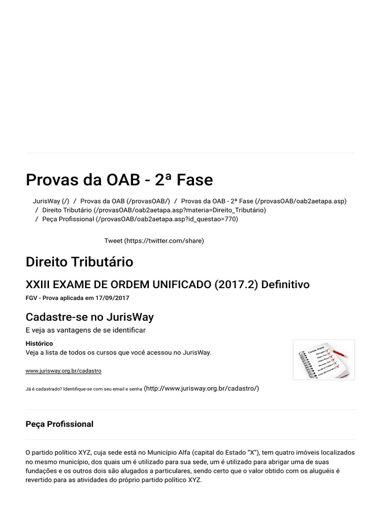 Provas OAB 2 Fase Direito Tributário - JurisWay | PDF | Conceitos ...