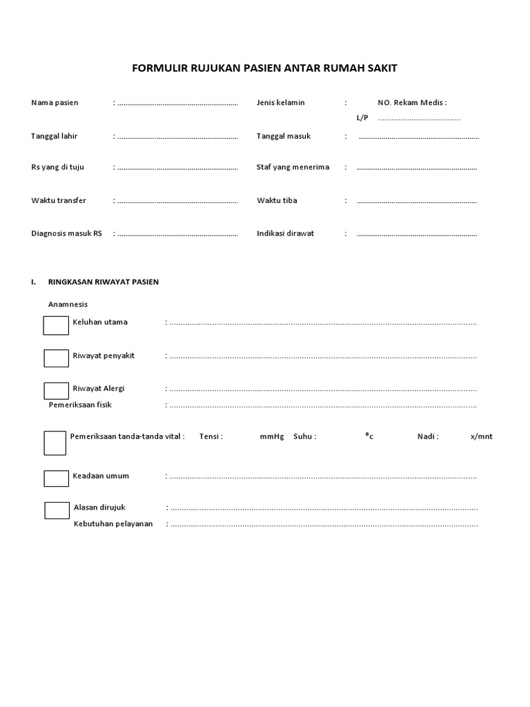 Formulir Rujukan Pasien Antar Rumah Sakit | PDF