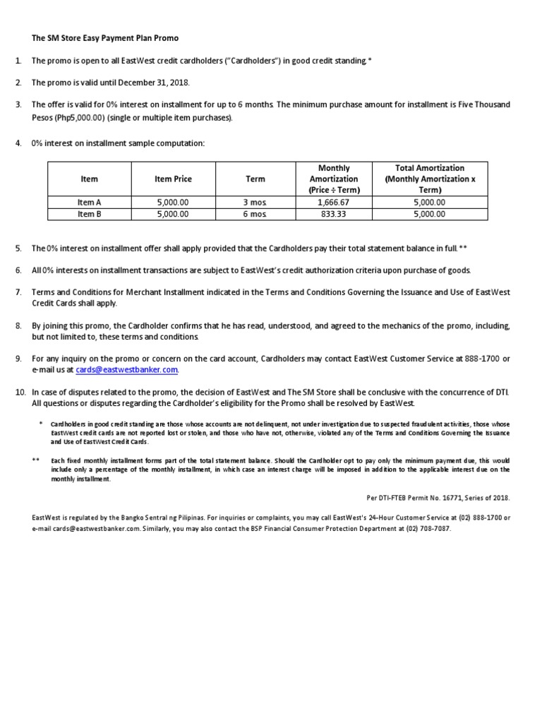 SM Store Easy Payment Plan Details | PDF | Credit Card | Financial Services