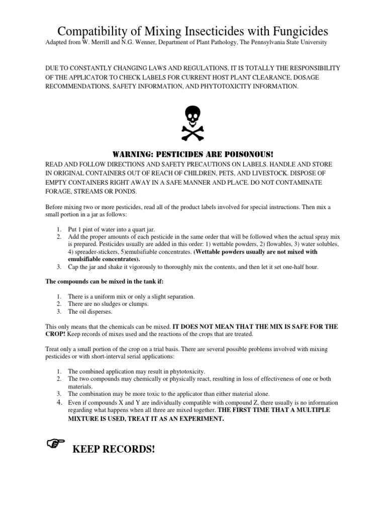 Insecticide and Fungicide Mixing Guide | PDF | Pesticide | Ecology
