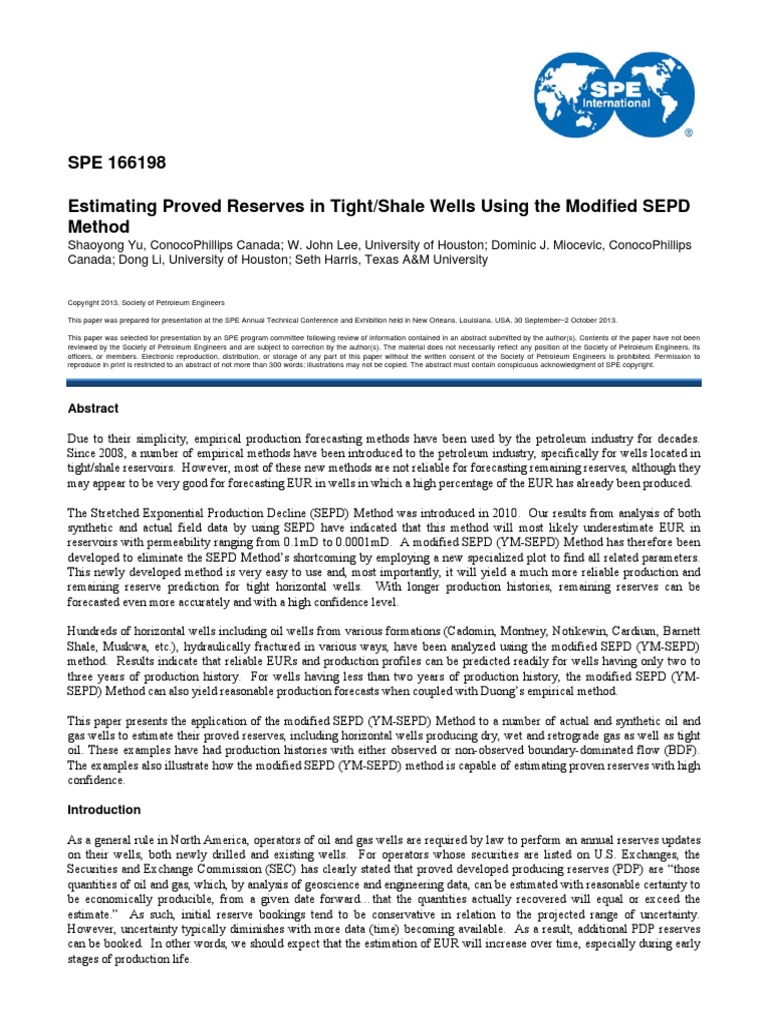SPE 166198 Estimating Proved Reserves in Tight/Shale Wells Using The ...