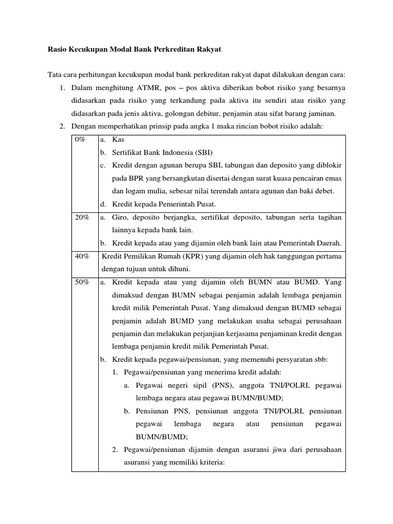 Perhitungan ATMR pada BPR | PDF | Bisnis | Pengelolaan Keuangan & Uang