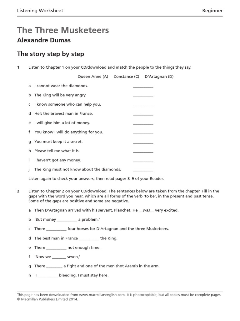 The Three Musketeers Audio Worksheet | PDF | The Three Musketeers