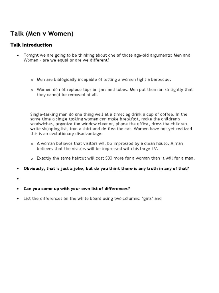 Men V Women | PDF | Wellness