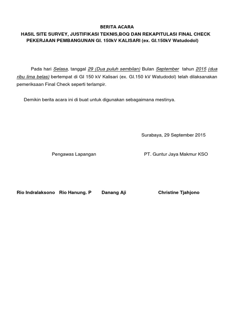 Berita Acara Final Quantity | PDF