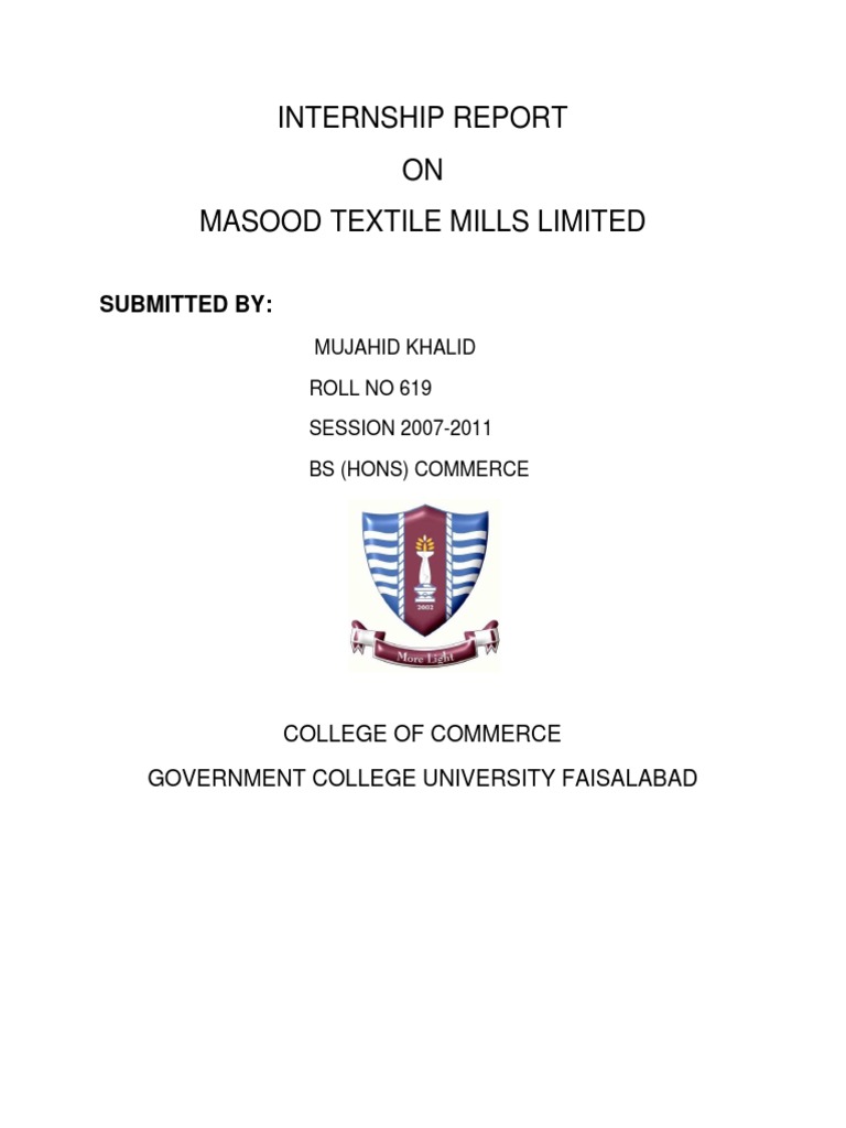 Internship Report ON Masood Textile Mills Limited: Submitted by | PDF ...