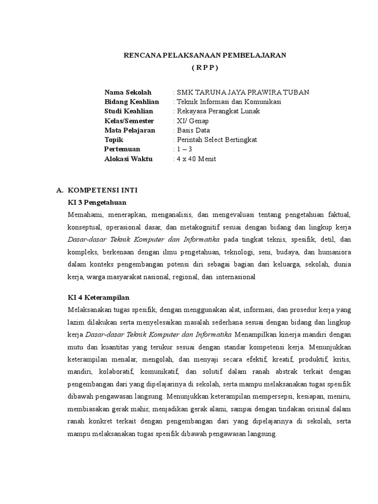 "SQL Bertingkat di Basis Data Kelas XI" | PDF