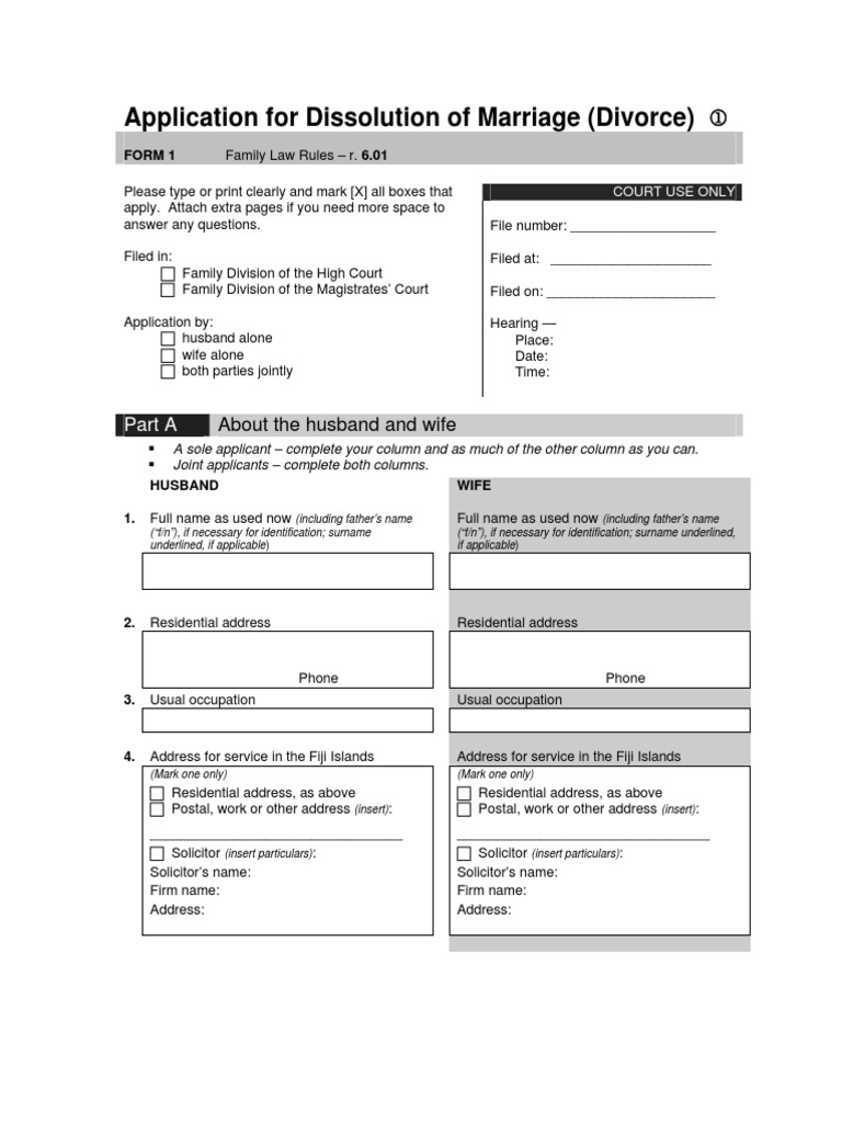 Form 1 Application For Dissolution of Marriage (Divorce) | PDF | Notary ...