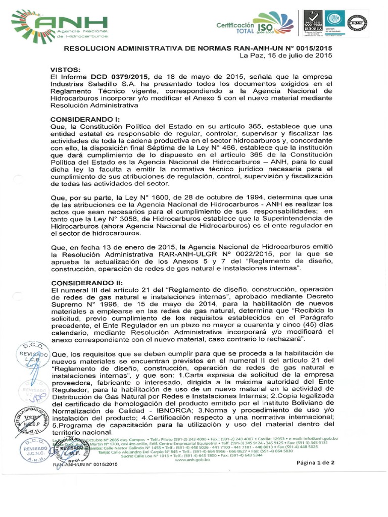 RAN-ANH-UN No 0015-2015 (ANEXO 5 PEALPE) PDF | PDF