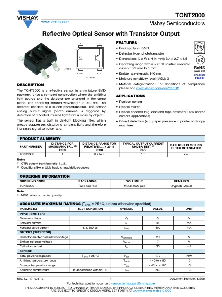Reflective Optical Sensor with Transistor Output: Technical ...