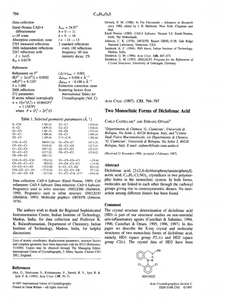 Two Monoclinic Forms of Diclofenac Acid: Apmax | PDF | Hydrogen Bond ...