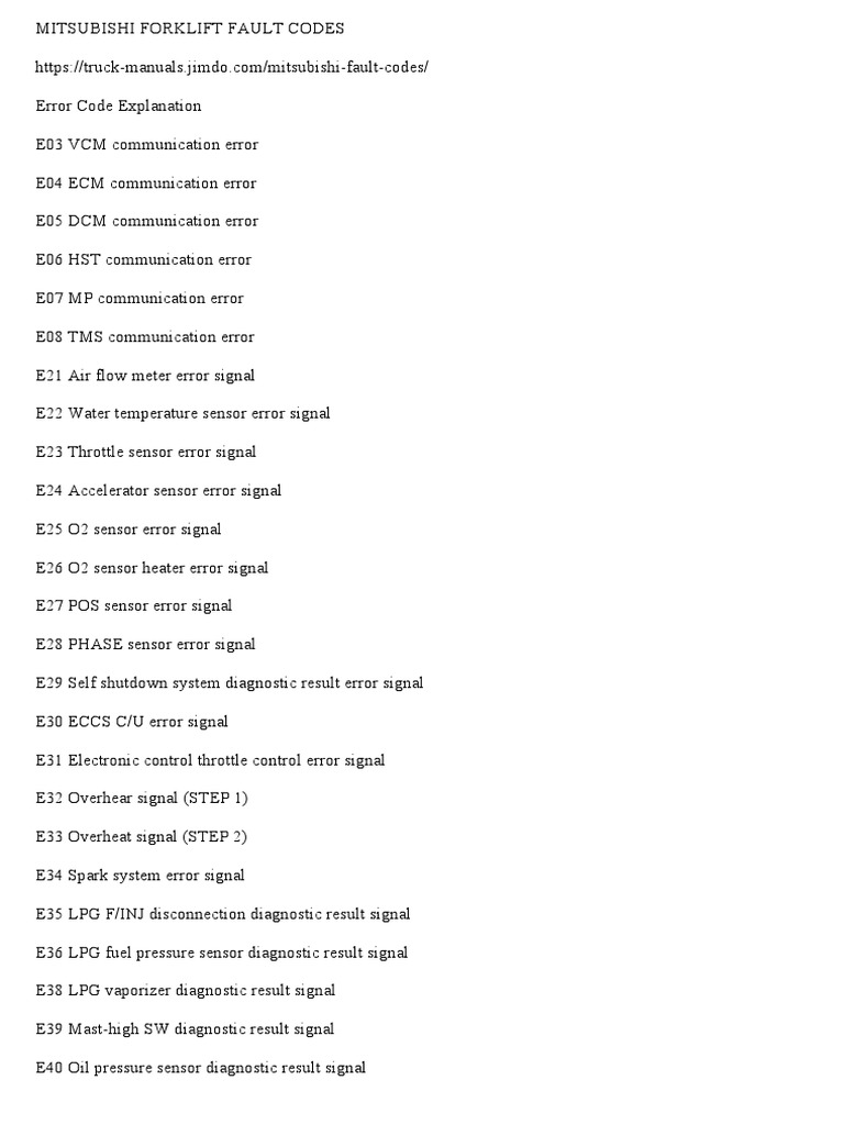 Mitsubishi Forklift Fault Codes PDF | PDF | Transportation Engineering ...