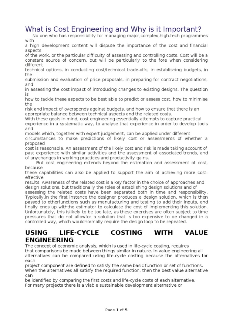 What Is Cost Engineering and Why Is It Important?: Using Life-Cycle ...