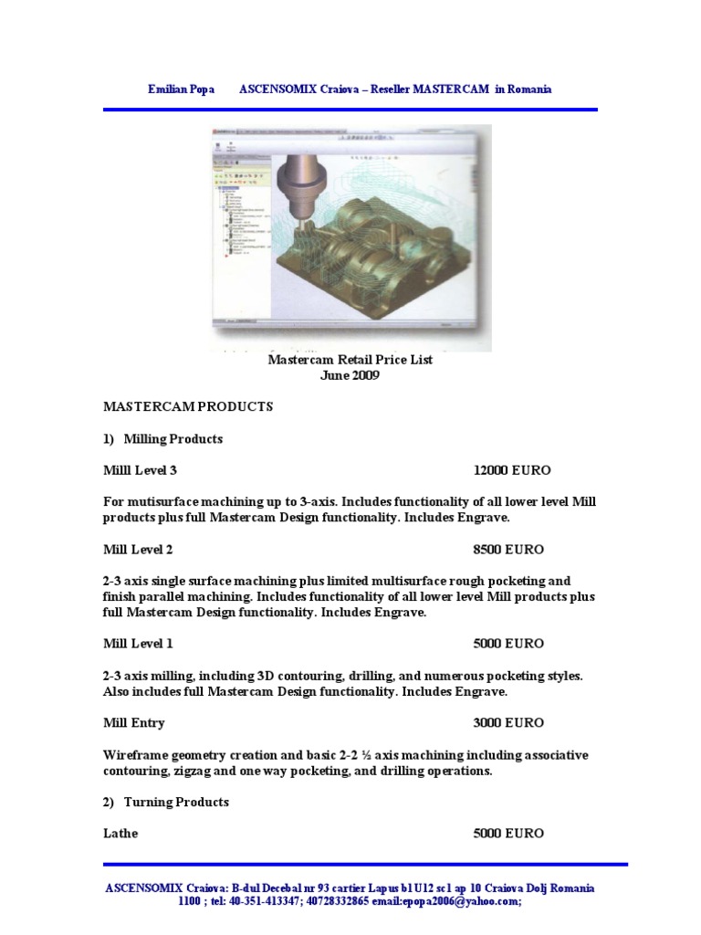 MasterCAM Price List | Machining | Areas Of Computer Science