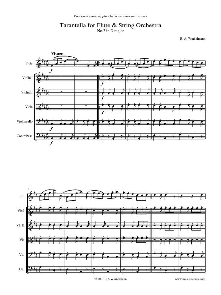 Tarantella For Flute & String Orchestra: Vivace | PDF | Classical Music Groups | Chordophones
