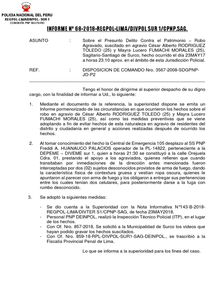 Informe Dcp - Robo 23may18 (1) | Robo | Crímenes