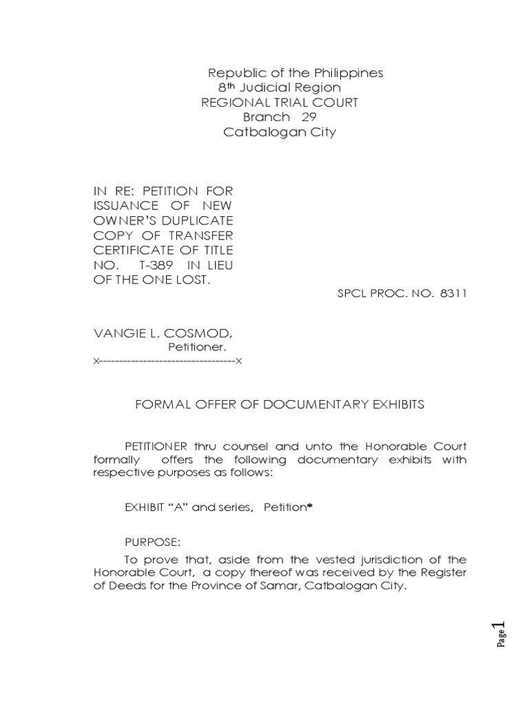 Petition For Lost Title | PDF | Affidavit | Civil Law (Common Law)
