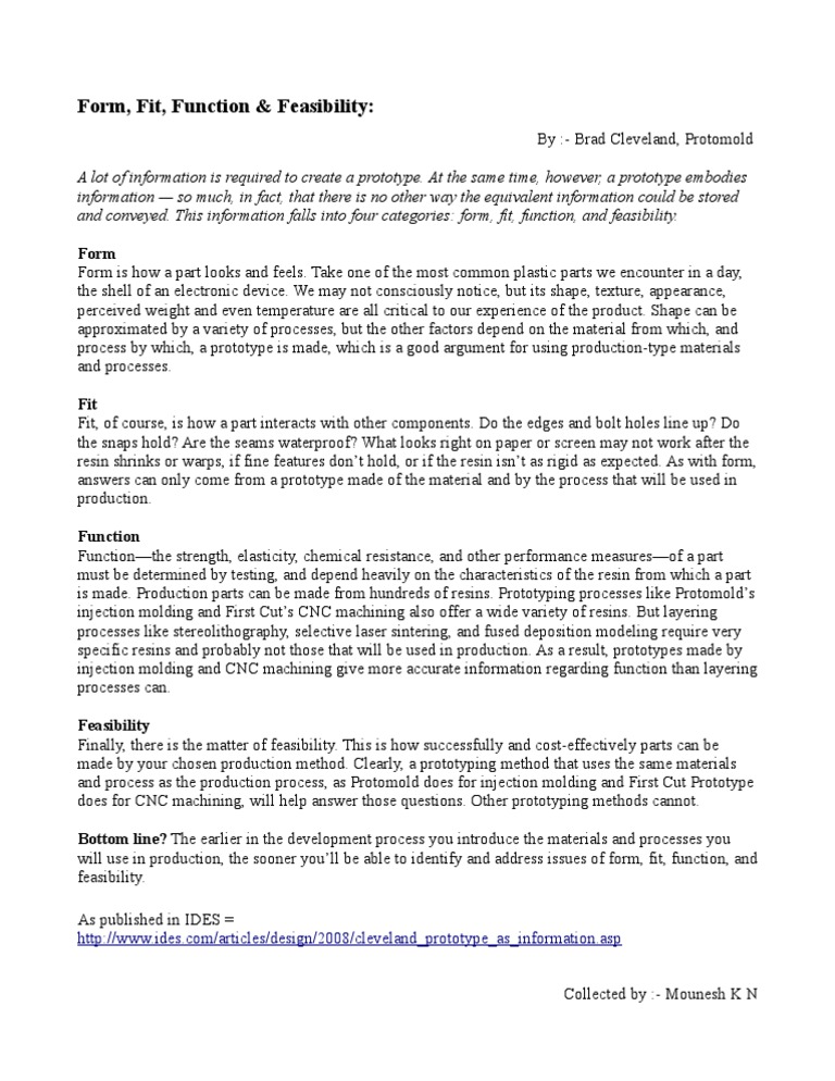 What Is Form, Fit, Function & Feasibility | PDF