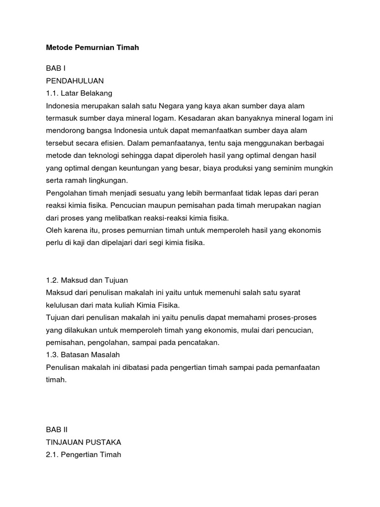 Metode Pemurnian Timah | PDF