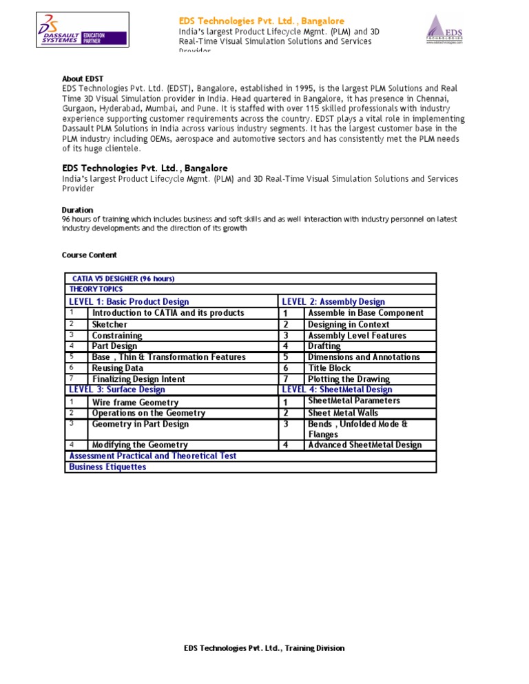 EDST: PLM & 3D Simulation Training | PDF | Product Lifecycle | Sheet Metal