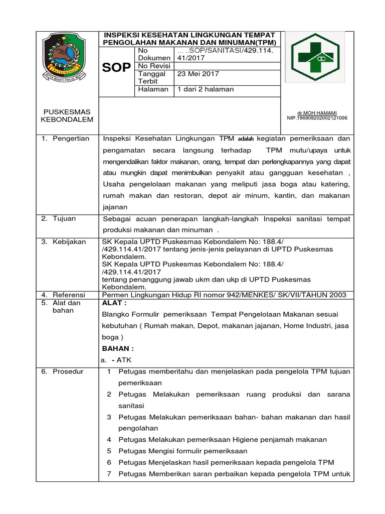 Sop Ikl TPM | PDF | Kesehatan Holistik | Sains & Matematika