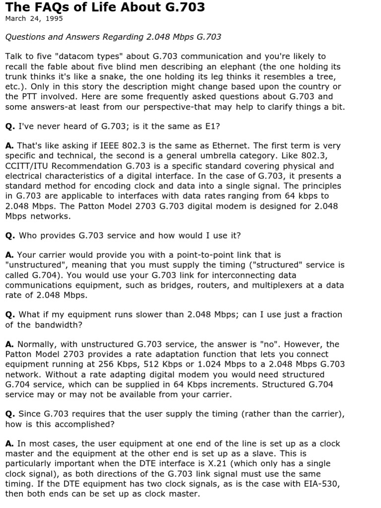 The Faqs of Life About G.703: Questions and Answers Regarding 2.048 ...